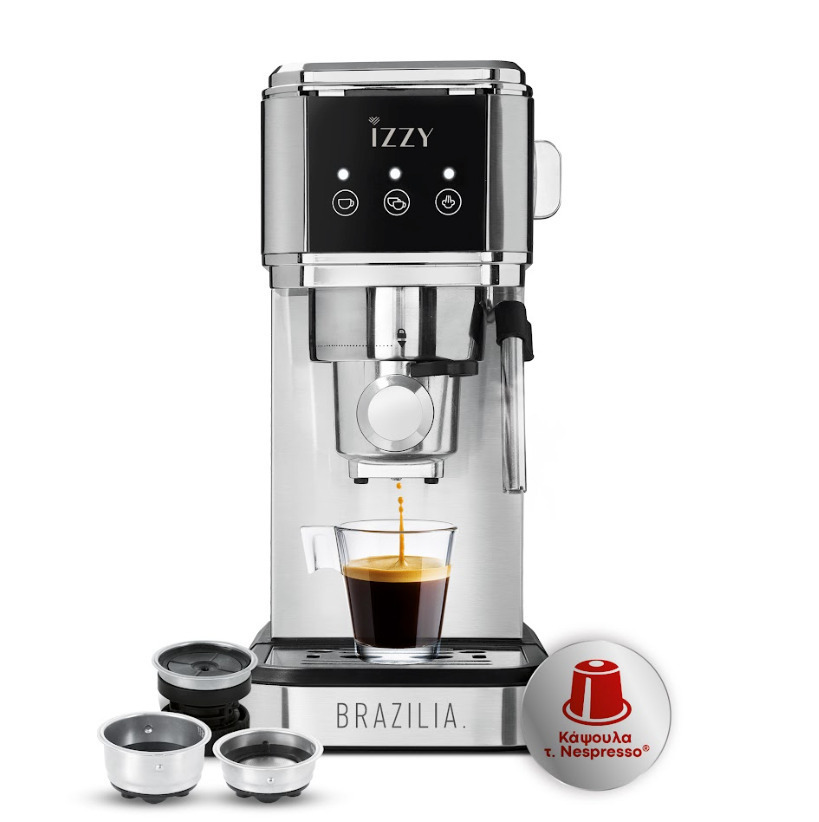 Izzy IZ-6015 Μηχανή Espresso 1350W Πίεσης 20bar Ασημί | Skroutz.gr
