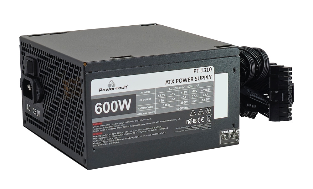 Powertech 600W Μαύρο Τροφοδοτικό Υπολογιστή Full Wired (PT-1310 ...