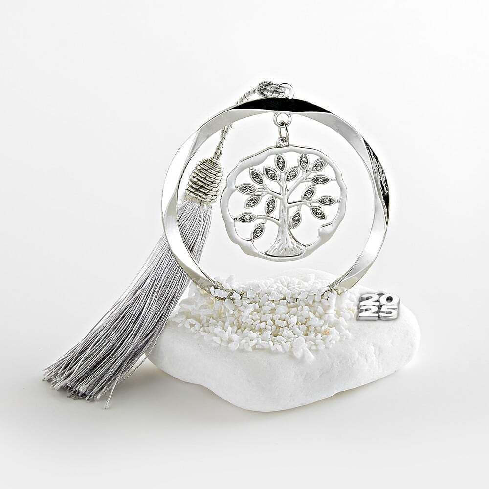 Adorex Επιτραπέζιο Γούρι Δεντράκι Ασημί από Πέτρα 2025 10cm 22047 ...