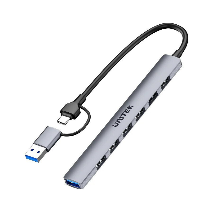 Unitek USB 2.0 Hub 7 Θυρών με σύνδεση USB-A / USB-C Γκρι (H1209AGY01) | Skroutz.gr