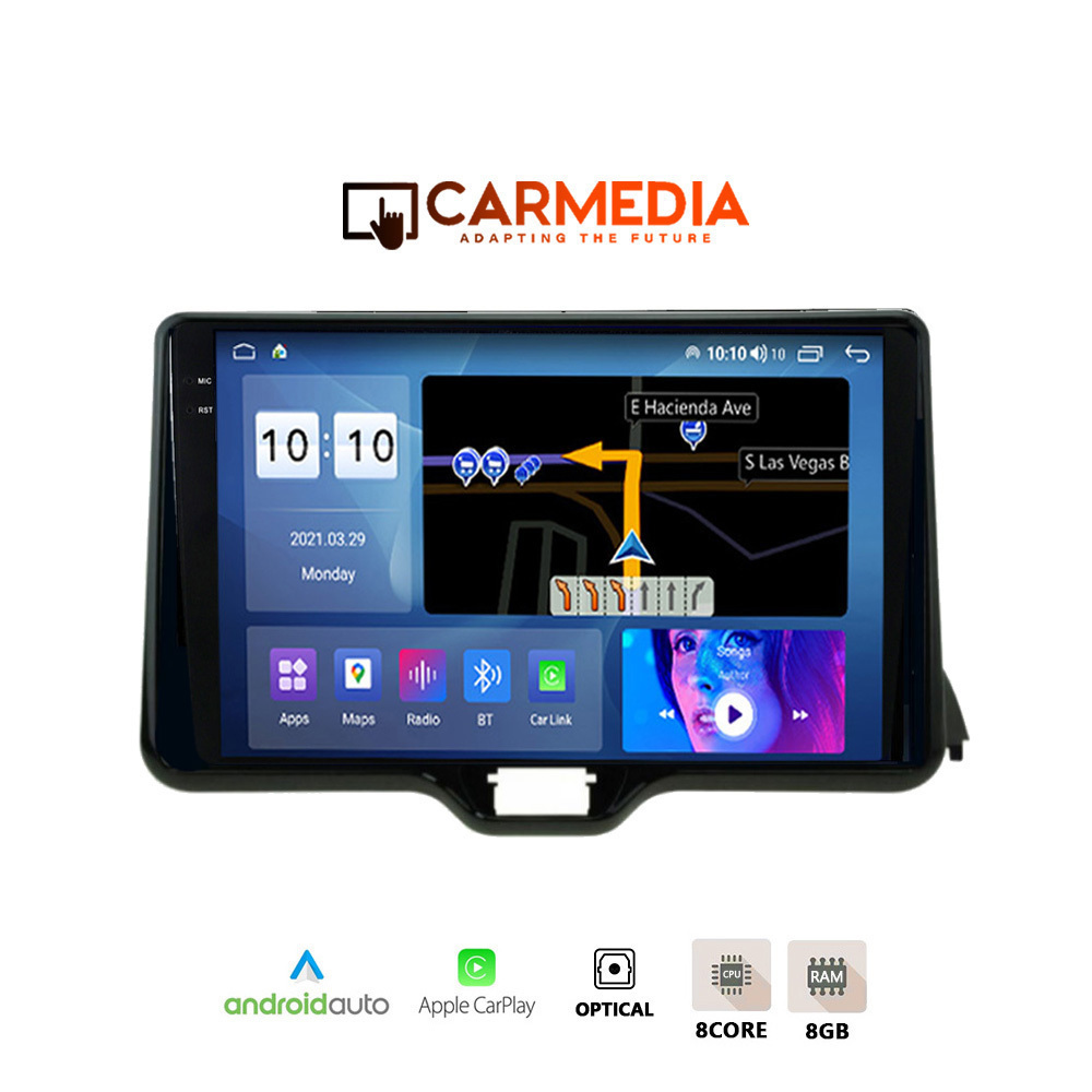 Carmedia Sistem Audio Auto pentru Toyota Yaris 2020 (Bluetooth/USB/AUX/WiFi/GPS/Apple-Carplay ...