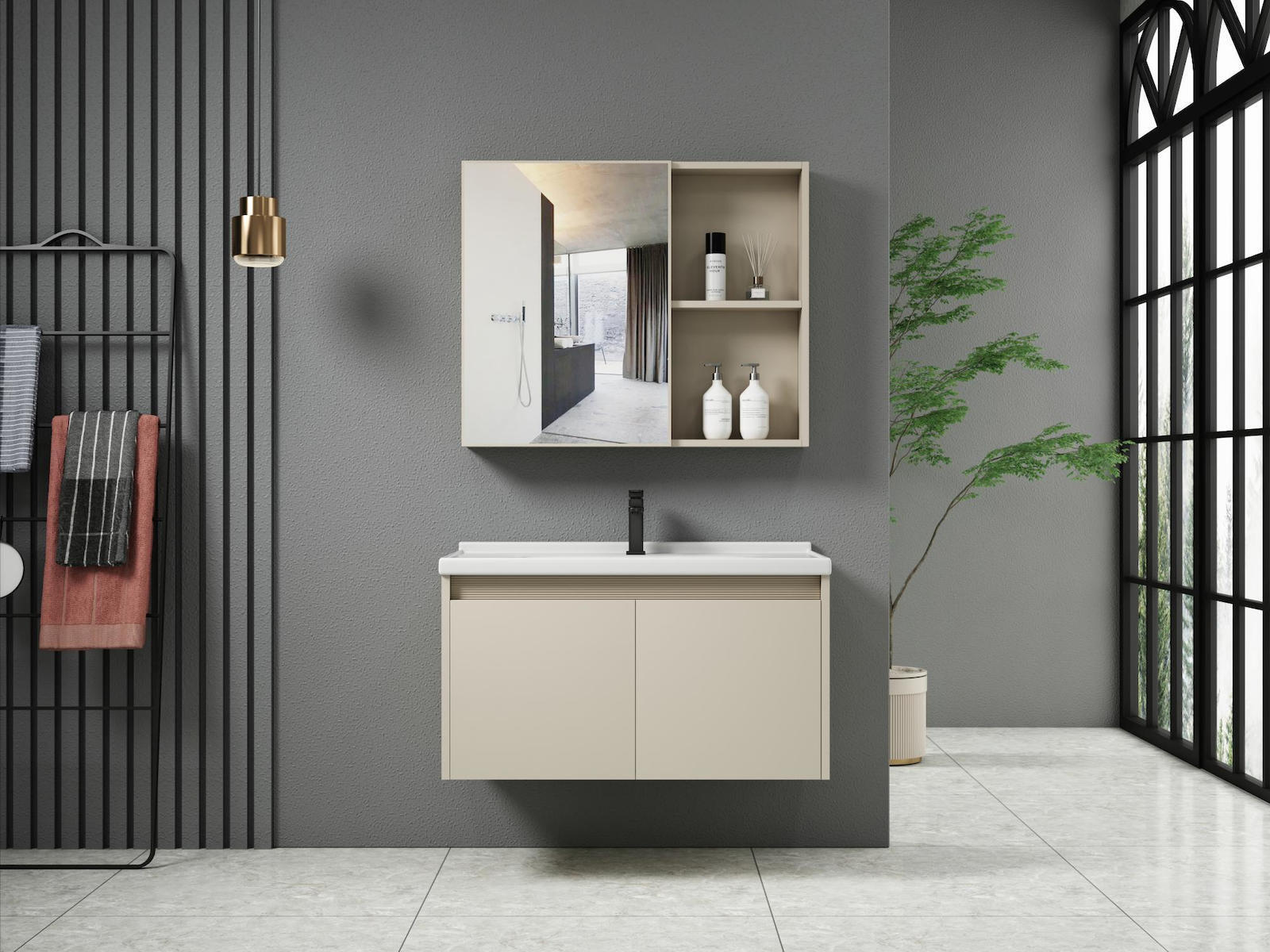 Polihome 162827319 Πάγκος με Νιπτήρα & Καθρέπτη Krem | Skroutz.gr