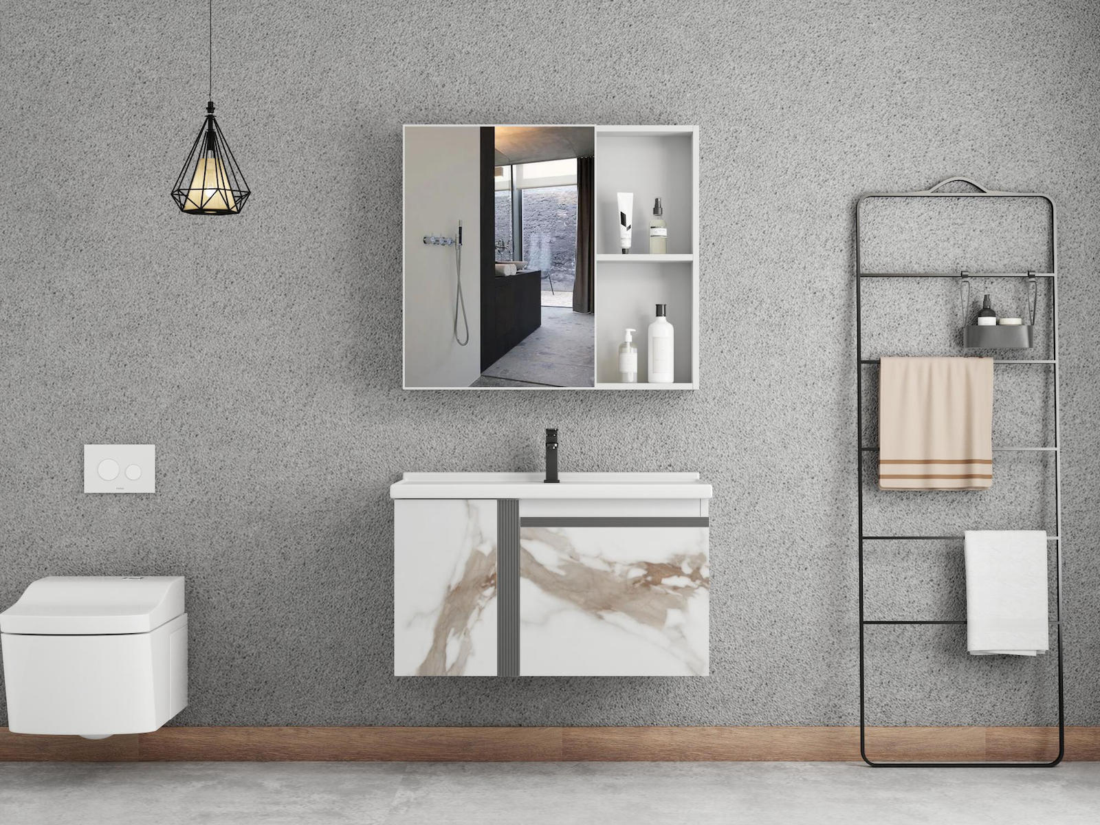 Polihome 162827449 Πάγκος με Νιπτήρα & Καθρέπτη Μ60xΒ47xΥ45cm Leuko ...