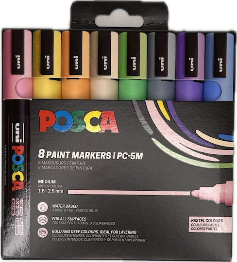 Posca PC-5M Markere 2.5mm Pastel Colours 8buc PC-5M-8P-SET-PASTEL ...
