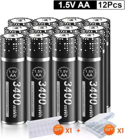 Palo 1.5v Aa Li-ion Rechargeable Batteries High Capacity 3400mwh Lcd Display Charger 12 ...