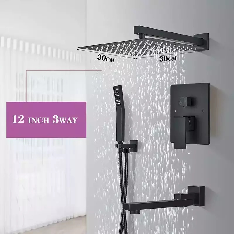 Concealed Shower Faucet Set 12 Inch Rainfall Shower Head Brass ...