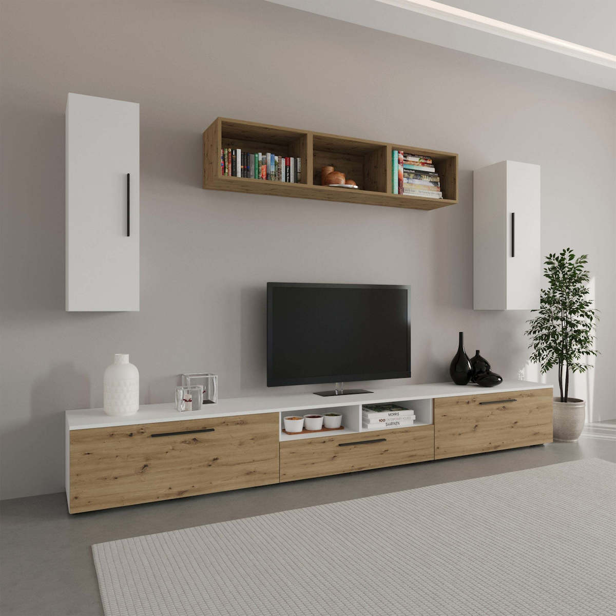 Σύνθετο Σαλονιού Living Kos V2 White/oak Artisan Μ285xΒ40xΥ200εκ. 921361 | Skroutz.gr