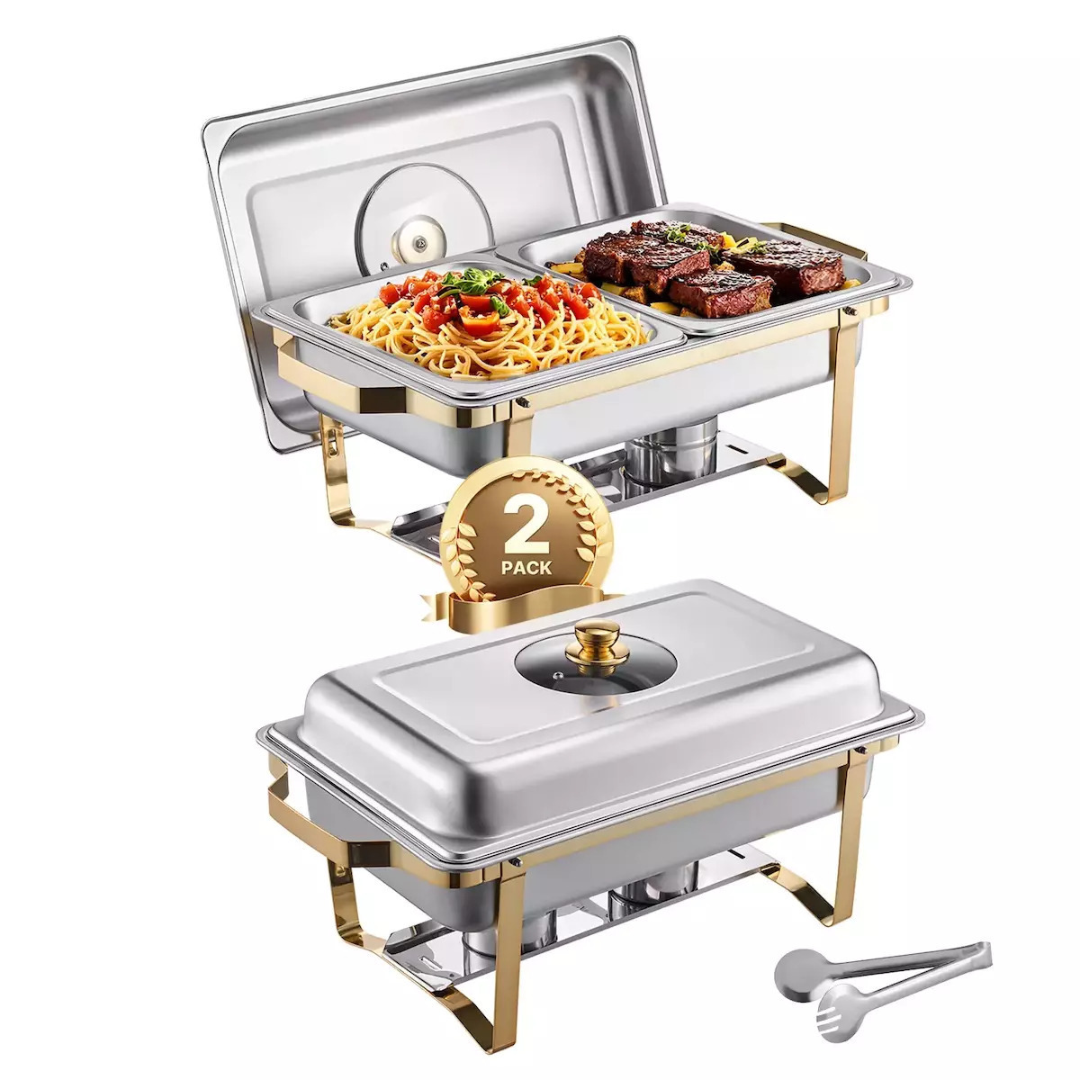 Chafing Dish Buffet Set Folding Stand Fuel Holder Glass Lid Water Pan 2 ...