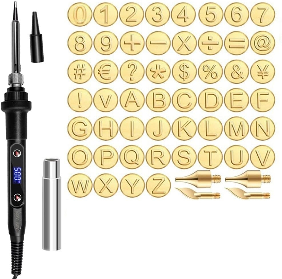 Wood Leather Pyrography Set – 56 Pieces Alphabet A–z Numbers Special ...