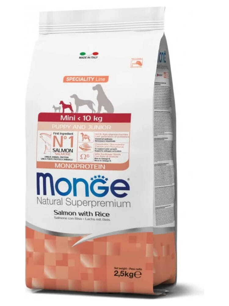 Monge Line 2.5kg Hrană Uscată pentru Căţei de Rase Mici cu Somon, Orez ...