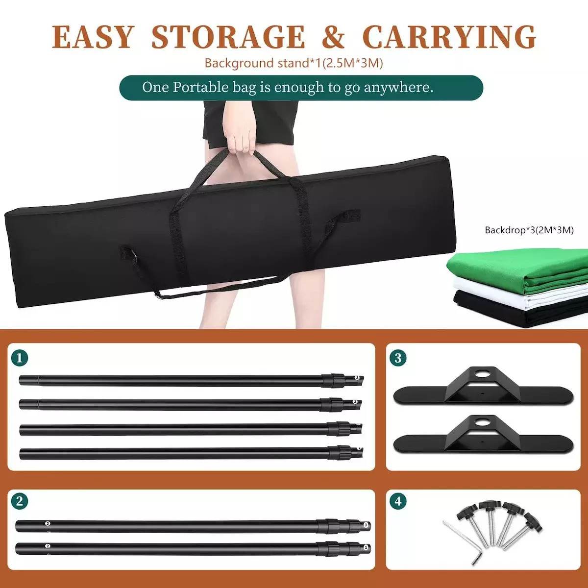 Double-crossbar Backdrop Stand Available In Multiple Sizes Includes ...