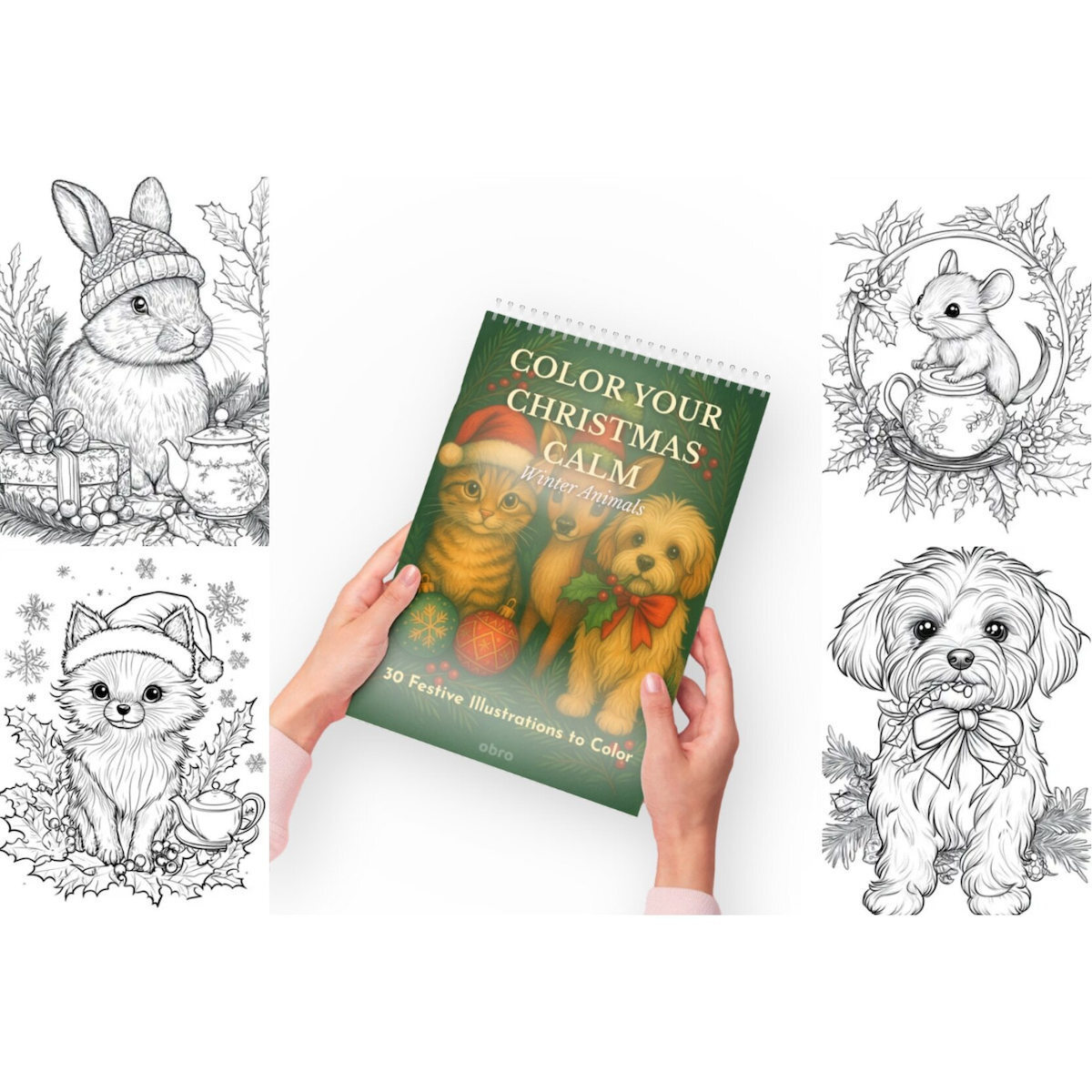 A4 Coloring Book Thick Pages Obro Christmas Animals 30 Pages Holiday ...